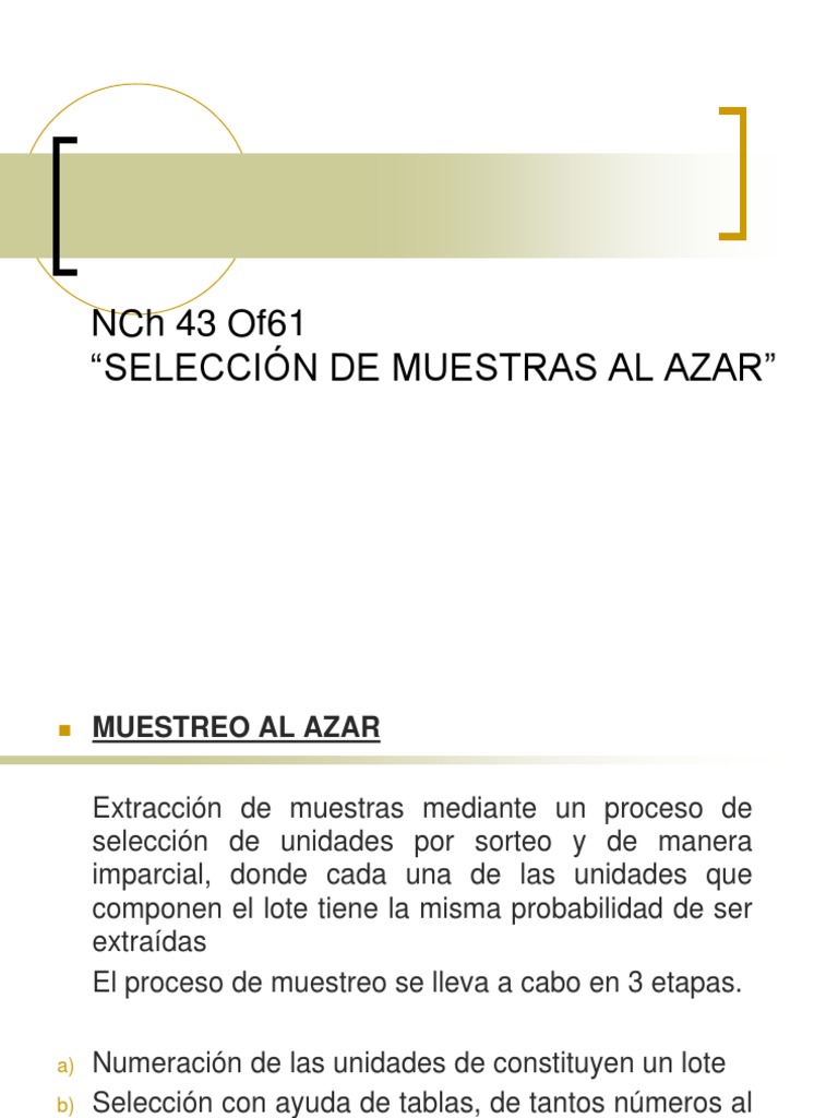 NCH 43 Of61 "Selección de Muestras Al Azar" | PDF | Muestreo ...