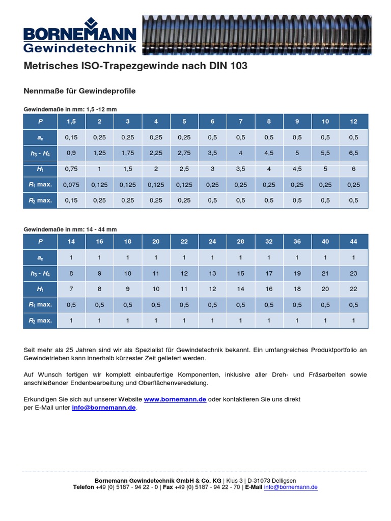 Trapezgewinde Nennmasse PDF | PDF