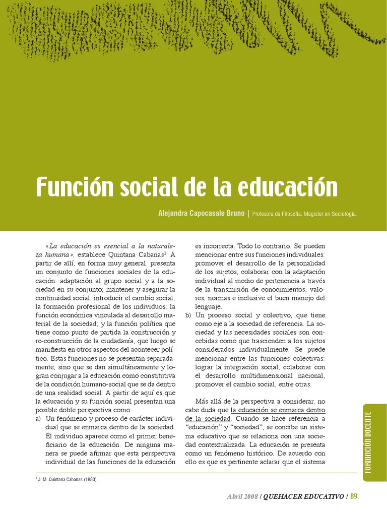 Funcion Social Educacion PDF | PDF | Ciencias sociales