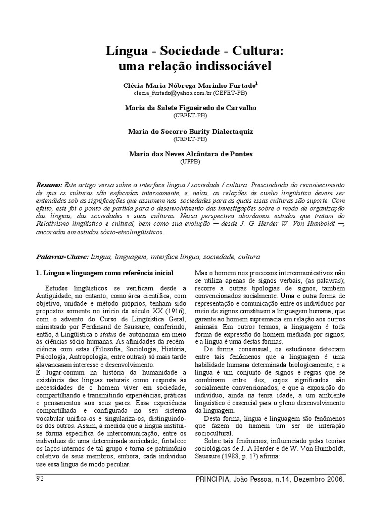 Lingua E Sociedade Pdf Sociologia Antropologia