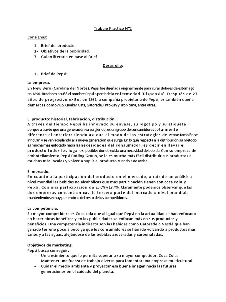 Brief Publicitario de Pepsi | PDF | Pepsi | Marca