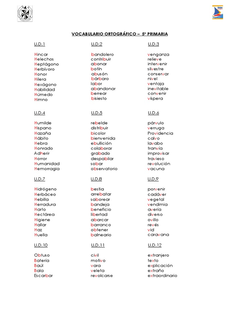 VOCABULARIO 5to Grado | PDF