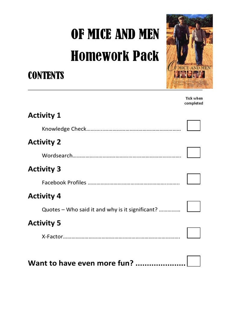 Of Mice and Men Homework Activities | PDF | Games & Activities ...