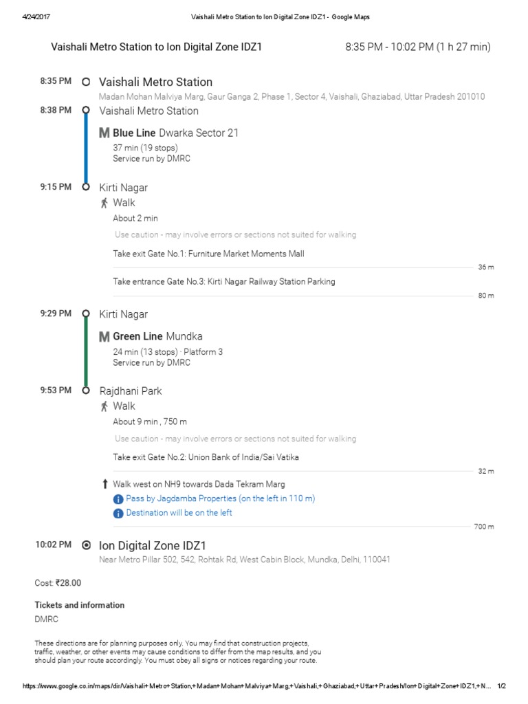 Vaishali Metro Station To Ion Digital Zone IDZ1 - Google Maps | PDF ...