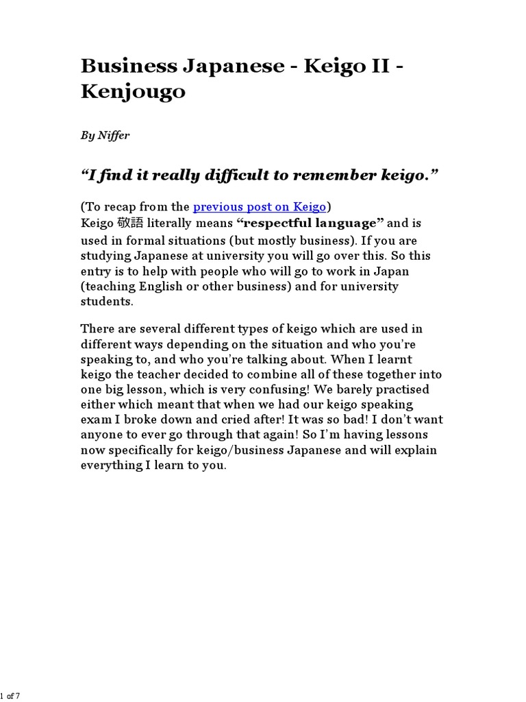 Business Japanese - Keigo II - Kenjougo | PDF | Japanese Language ...