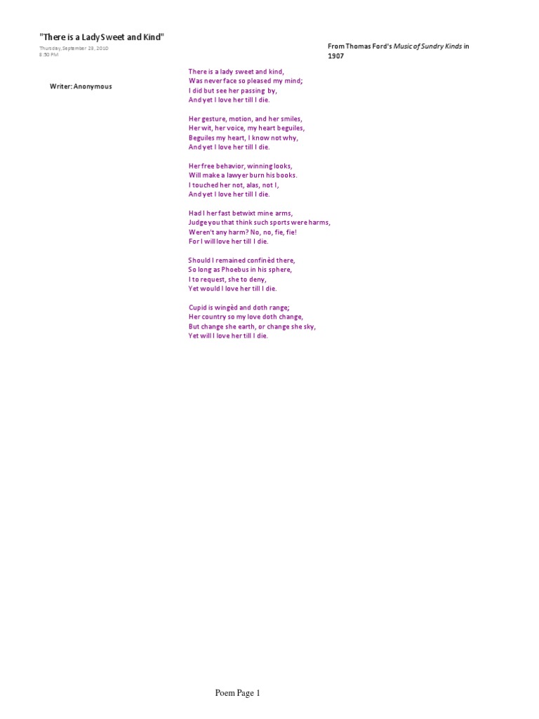 There Is A Lady Sweet and Kind | PDF | Apollo | Poetry