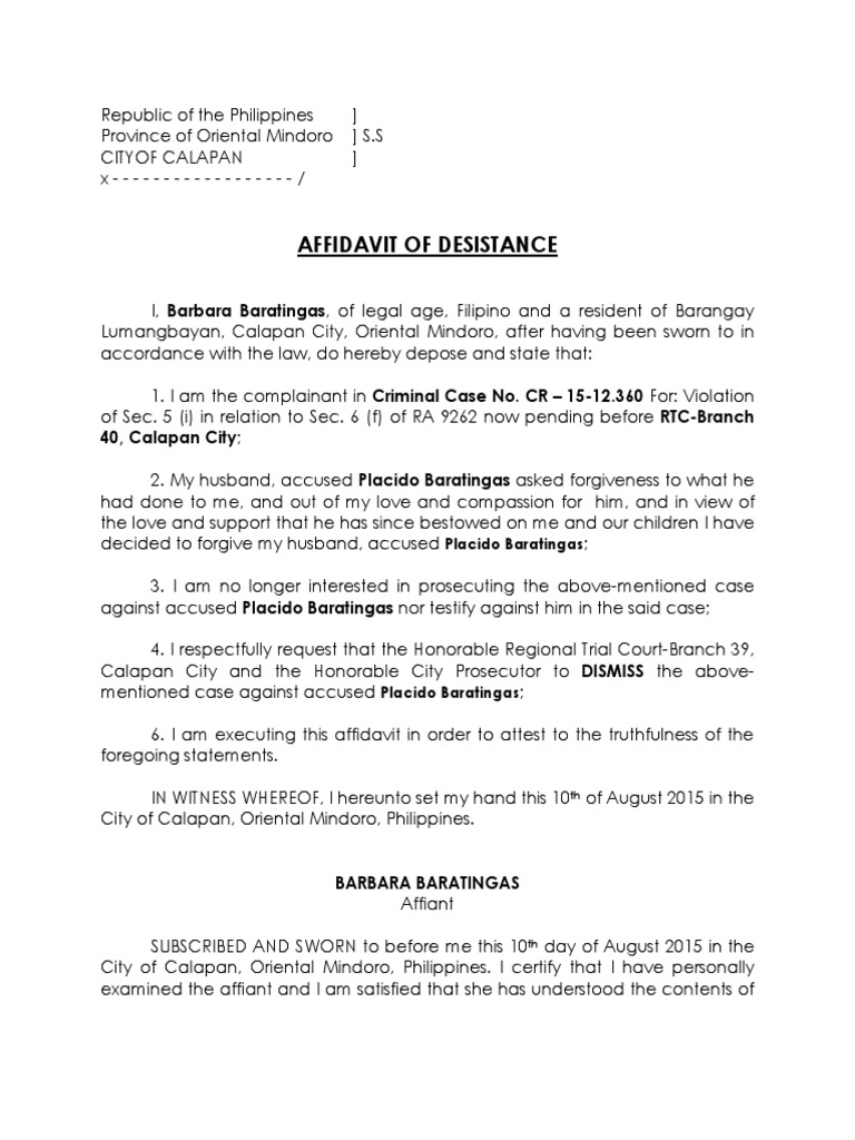 Afficavit of Desistance | PDF
