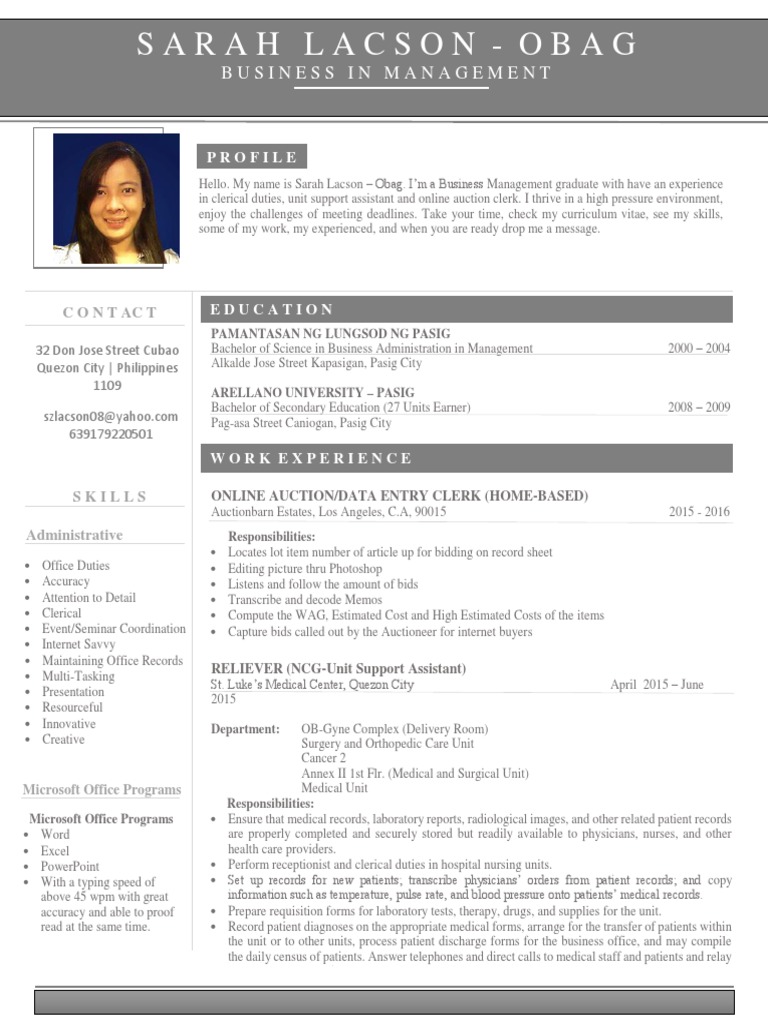 Sarah Lacson - Obag: Business in Management | PDF | Medical Record ...