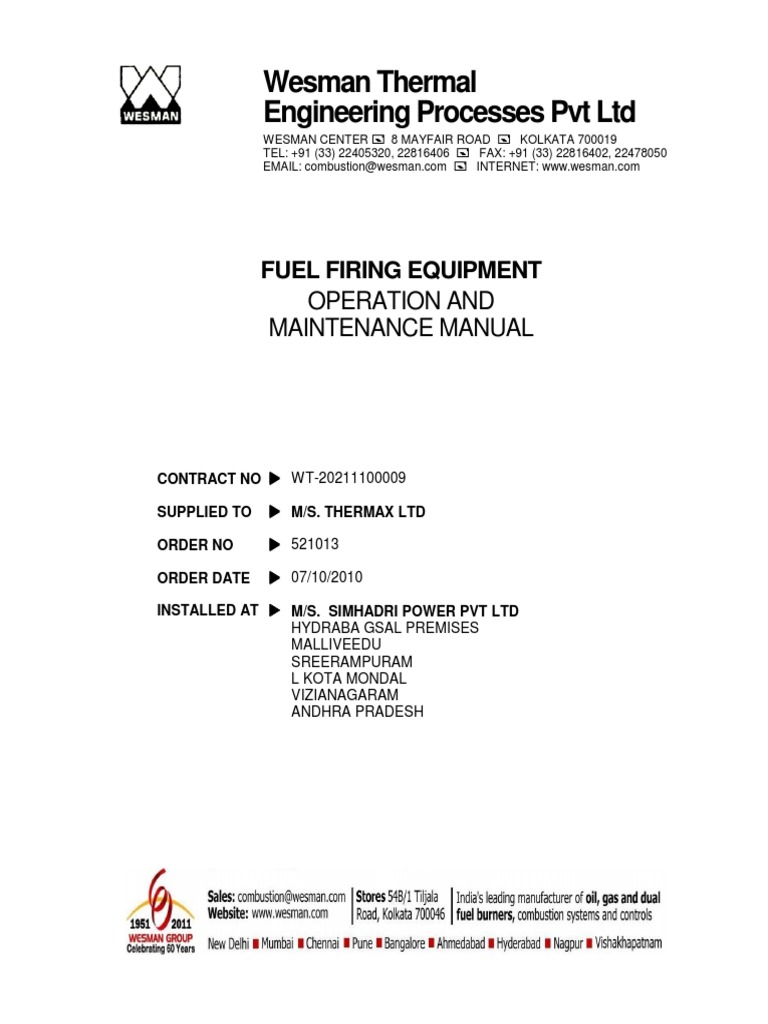 Operation and Maintenance Manual for Fuel Firing Equipment at Simhadri ...