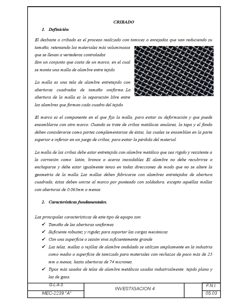 Proceso y Tipos de Cribado Industrial | PDF | Cable | Naturaleza