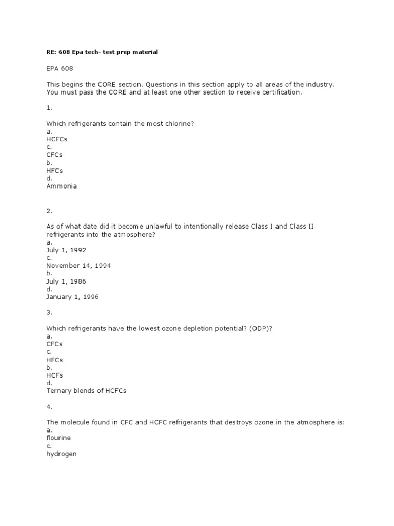 608 Epa Tech - Test Prep Material | PDF | Chlorofluorocarbon | Air ...