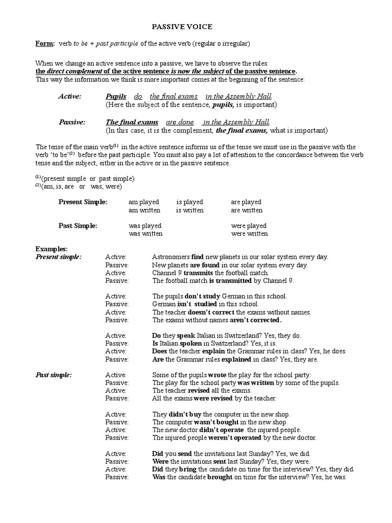 Passive Voice Guide for Students | PDF | Verb | Grammatical Tense