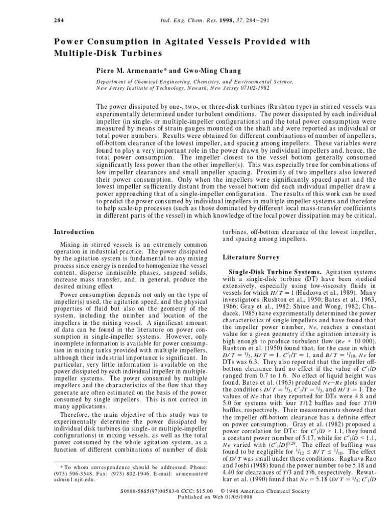 Power Consumption in Agitated Vessels Provided With Multiple-Disk ...