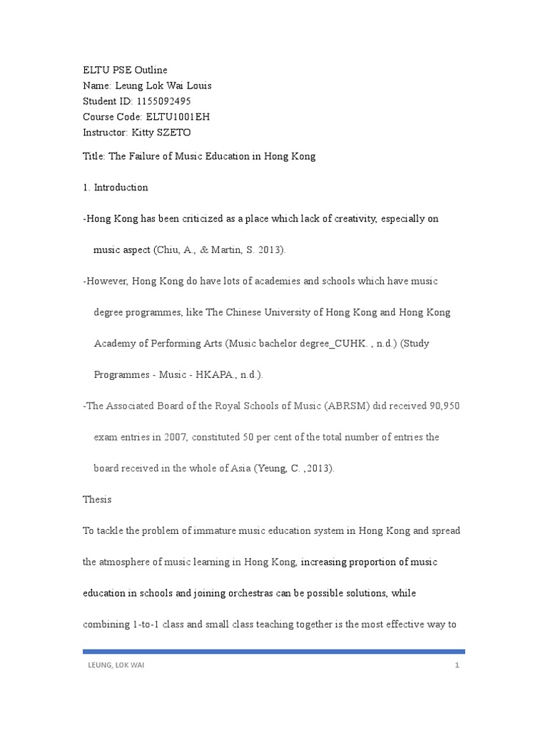 Eltu Pse Outline | PDF | Music Education | Academia