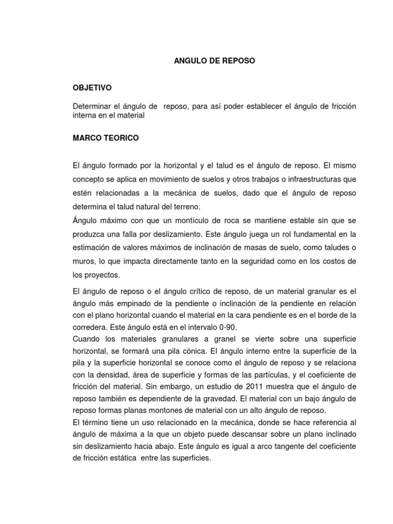 Angulo de Reposo | Fricción | Geología