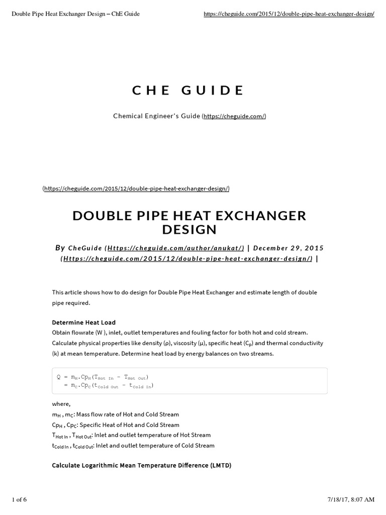 Double Pipe Heat Exchanger Design Guide | PDF | Fluid Dynamics | Heat ...