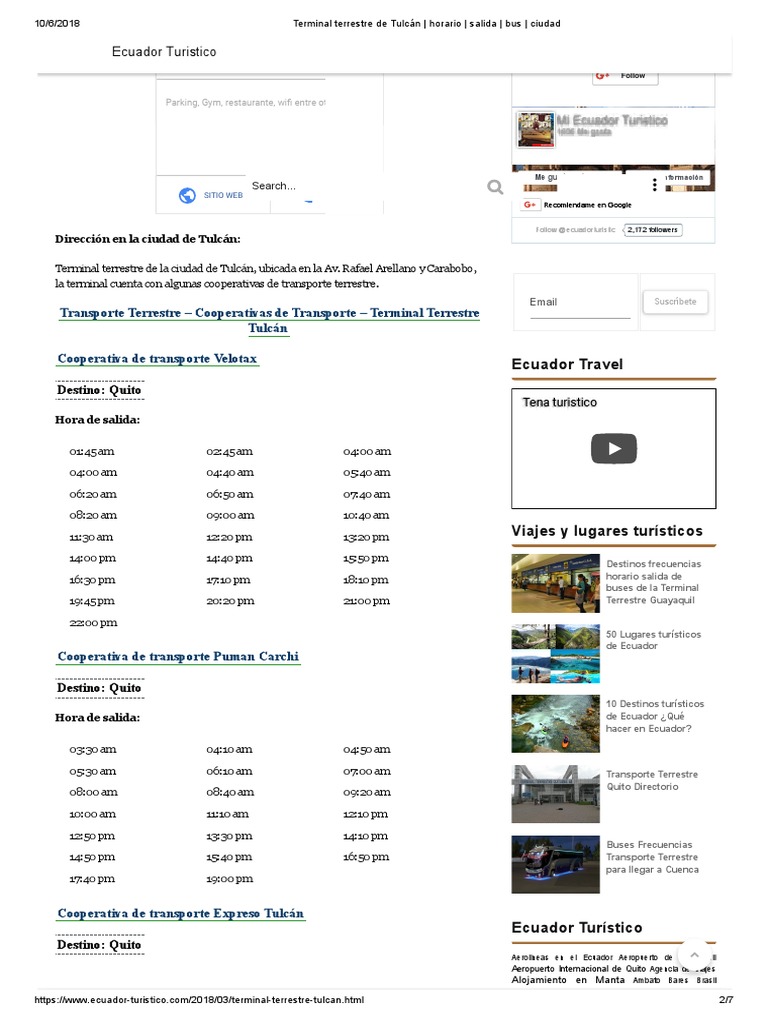 Terminal Terrestre de Tulcán - Horario - Salida - Bus - Ciudad | PDF ...
