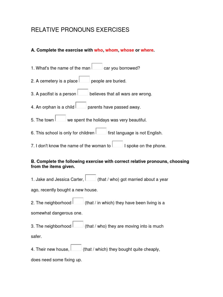 Relative Pronouns Exercises | PDF