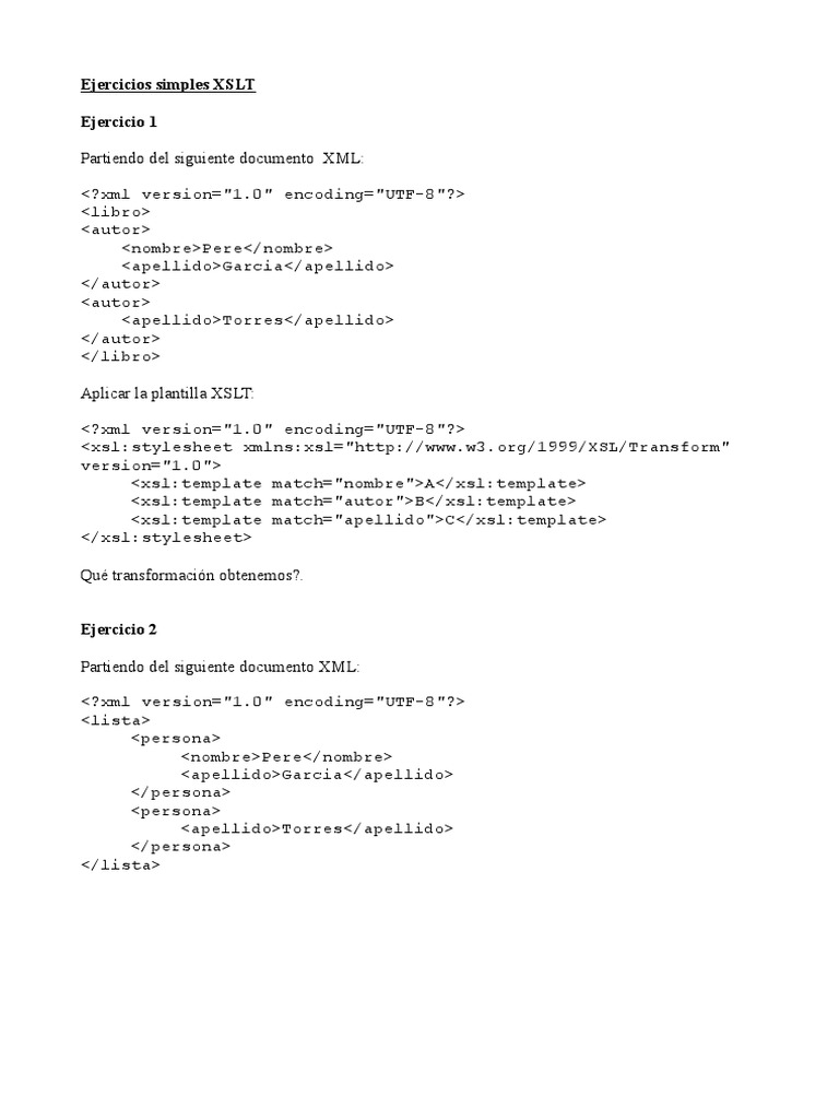 Ejercicios Simples XSLT | PDF | Xslt | Xml