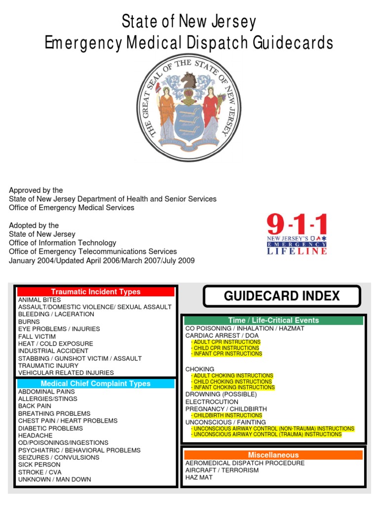 New Jersey Emergency Medical Dispatch Guidecards | PDF ...