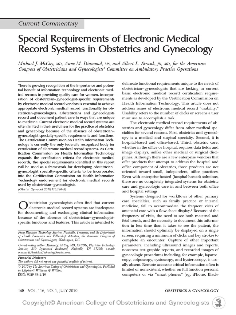 Special Requirements of Electronic Medical Record Systems in Obstetrics ...