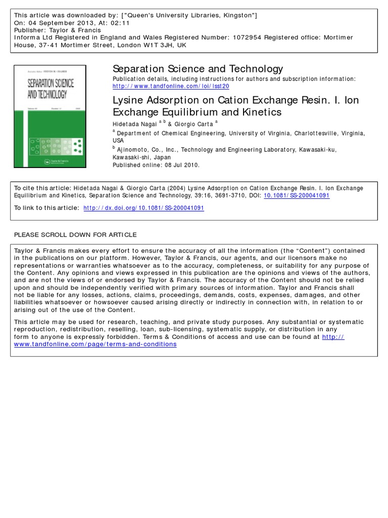 Separation Science and Technology | PDF | Ion Exchange | Chemical ...
