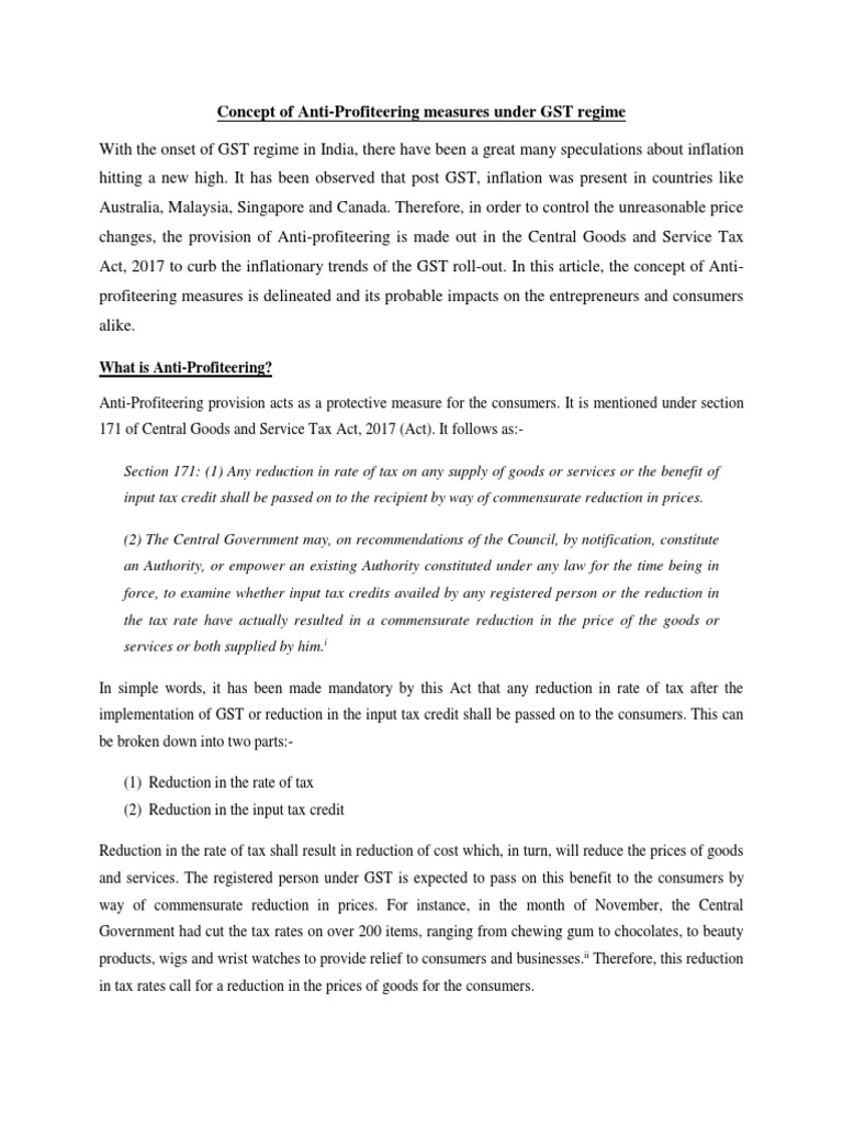 Understanding GST Anti-Profiteering Measures | PDF | Taxes | Prices