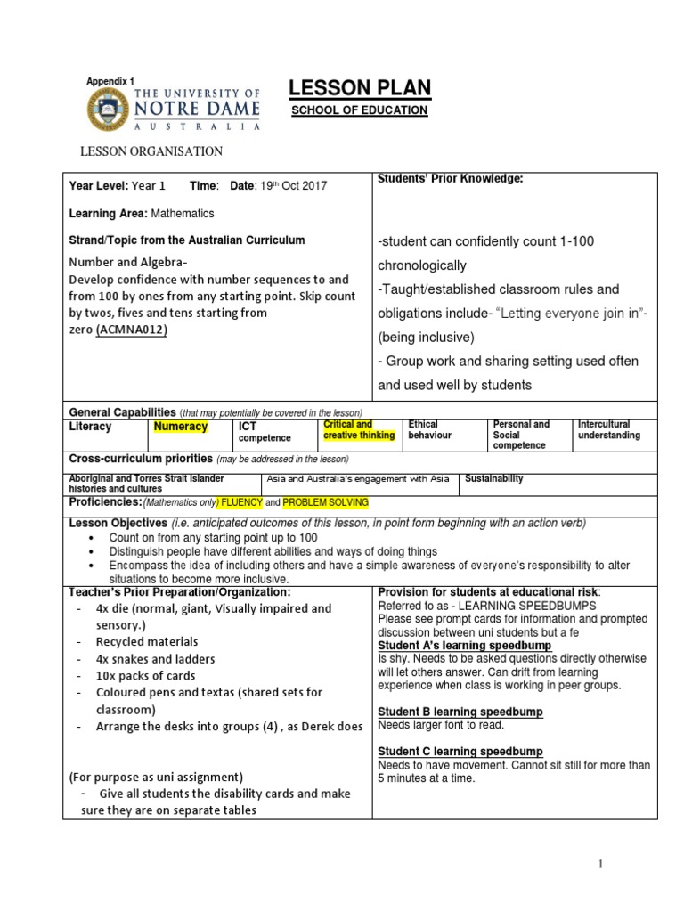inclusion place value lesson plan | Lesson Plan | Learning