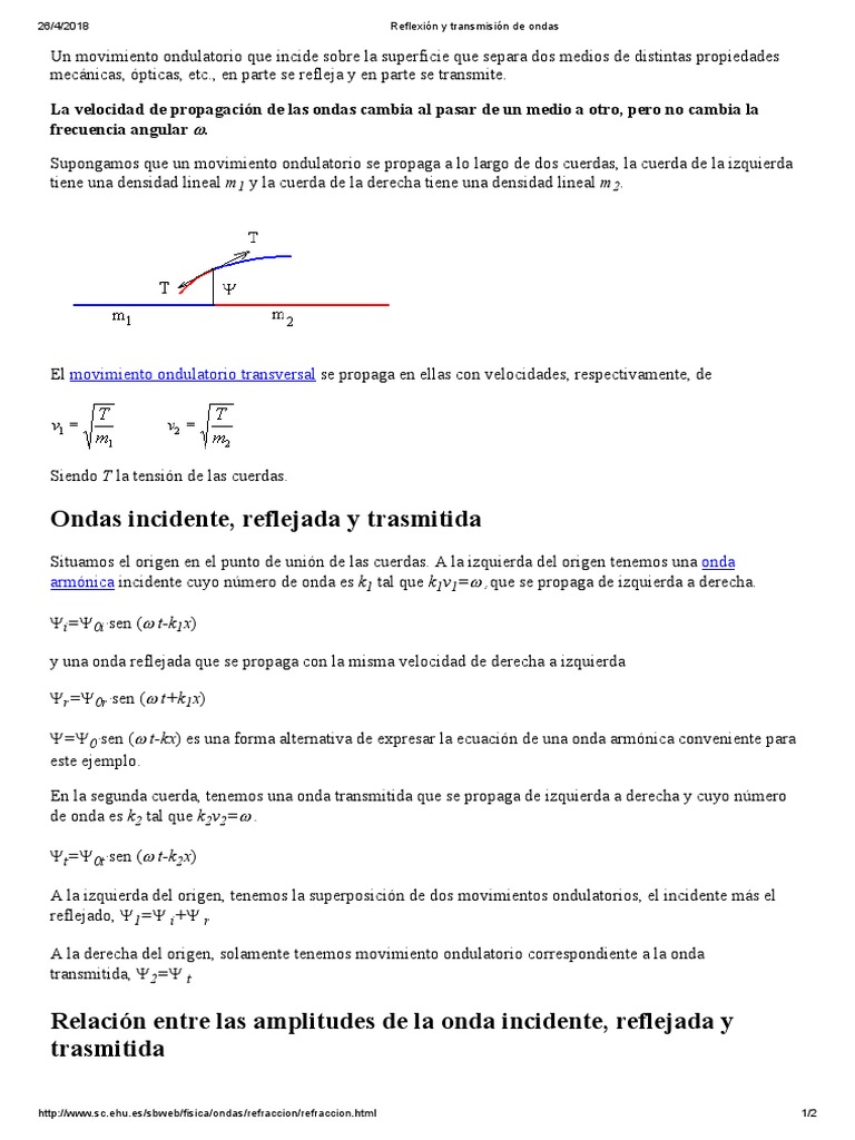 Reflexión y Transmisión de Ondas | PDF | Olas | Movimiento (física)