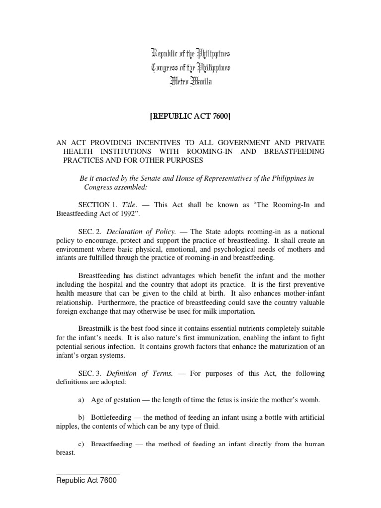 Ra 7600 | PDF | Breastfeeding | Breast Milk