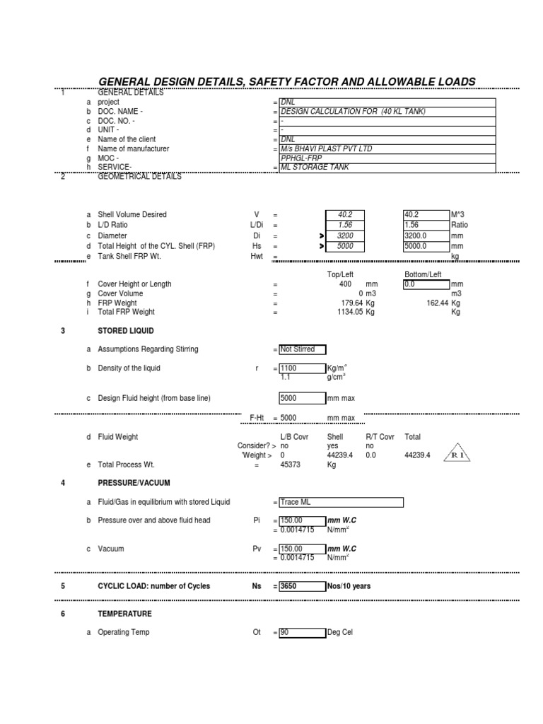 GRP Tank Design Refer-40-Kl | PDF