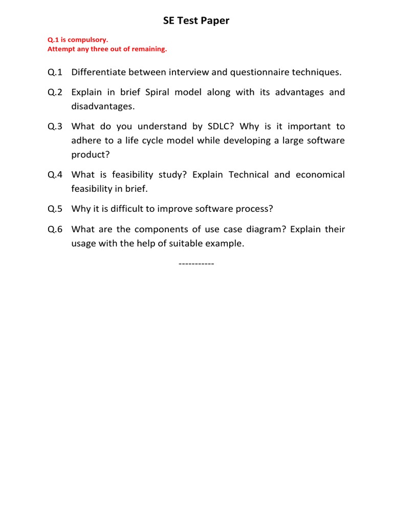 SE Test-1 Paper | PDF