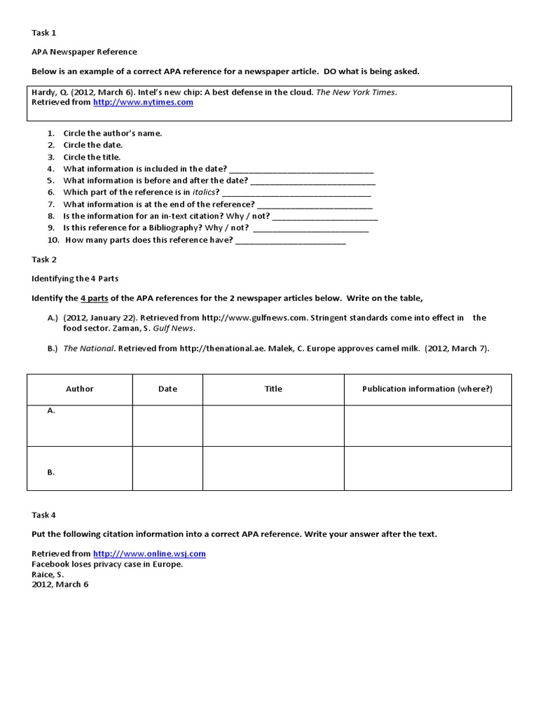 APA Worksheet | PDF