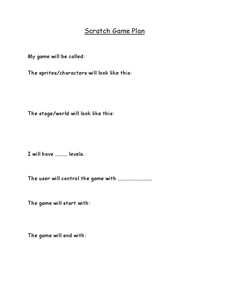 Scratch Game Plan: My Game Will Be Called: The Sprites/characters Will ...