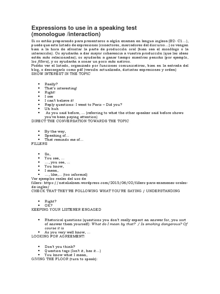 Essential Expressions for Speaking Tests | PDF | Communication | Human ...