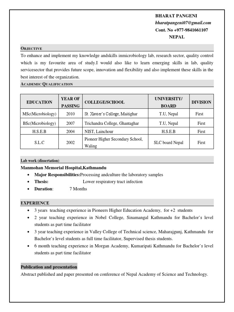 CV Bharat Pangeni | PDF | Nepal | Master Of Science