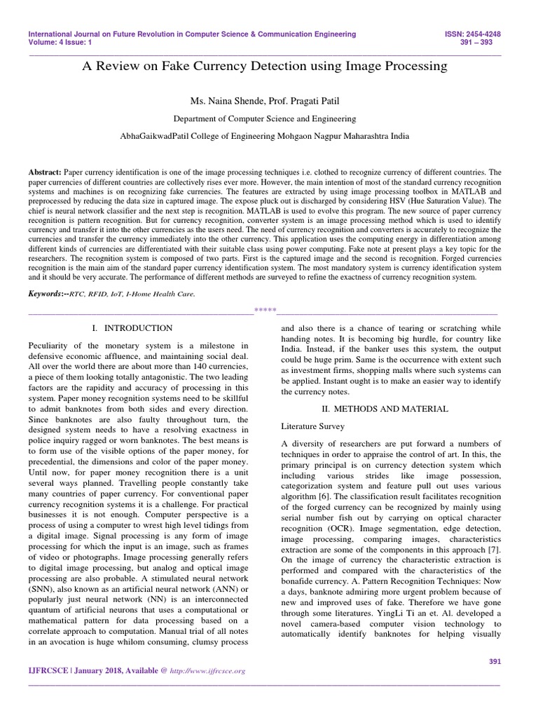 A Review On Fake Currency Detection Using Image Processing | PDF ...