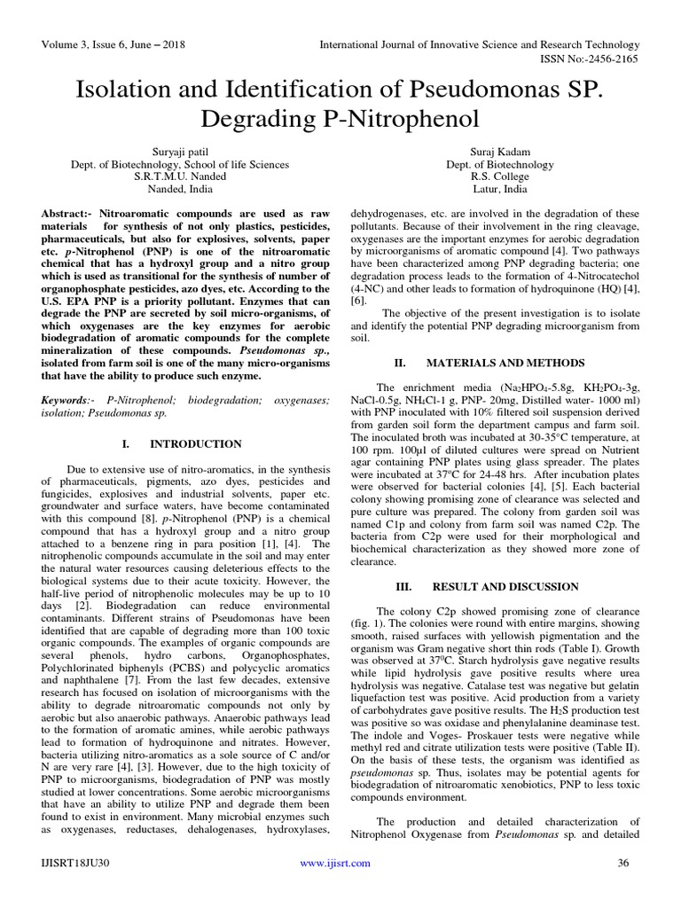 Isolation and Identification of Pseudomonas SP. Degrading P Nitrophenol ...