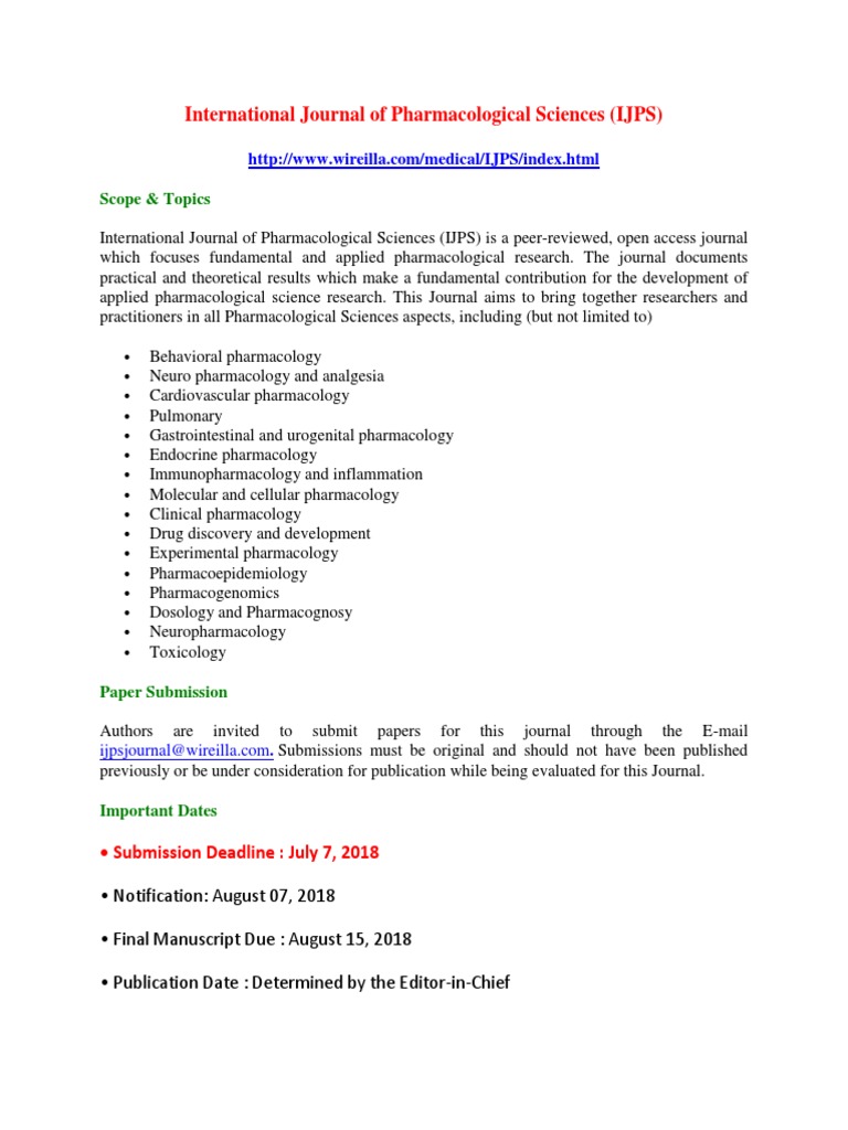 International Journal of Pharmacological Sciences (IJPS) | PDF