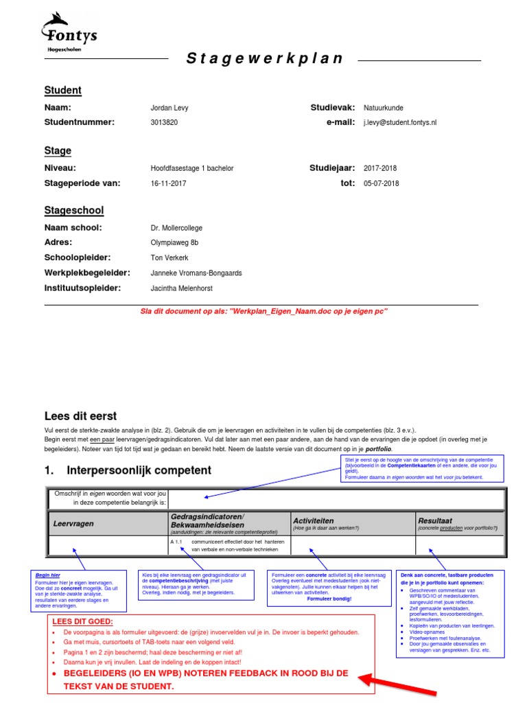 Werkplan Jordan Levy | PDF