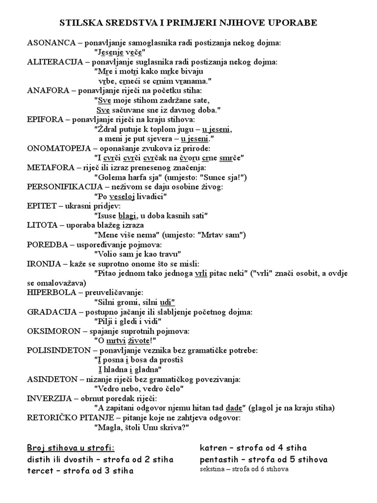 Stilska Sredstva I Primjeri Njihove Uporabe | PDF