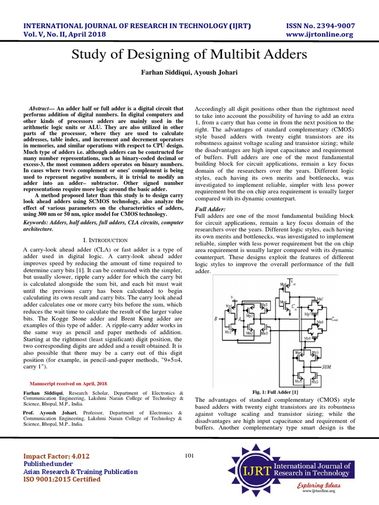 Designing Multibit Adders in CMOS | PDF | Logic Gate | Cmos