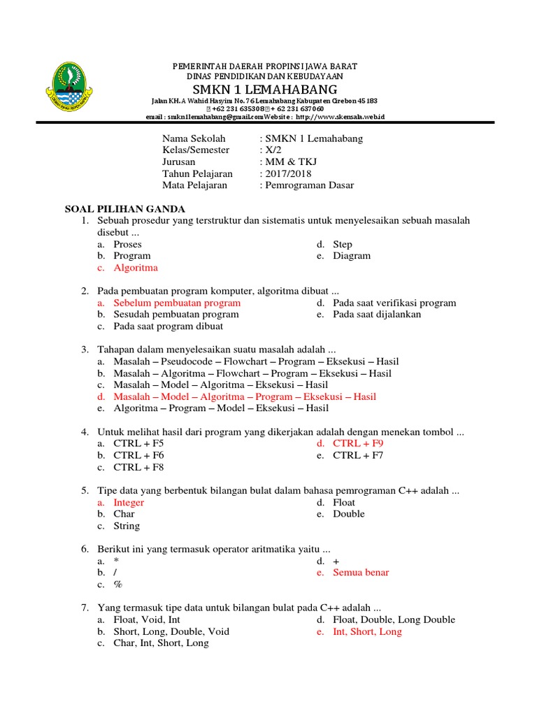 Soal UAS Pemrograman Dasar | PDF
