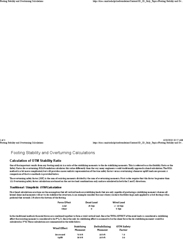 Footing Stability and Overturning Calculations | PDF | Structural Load ...