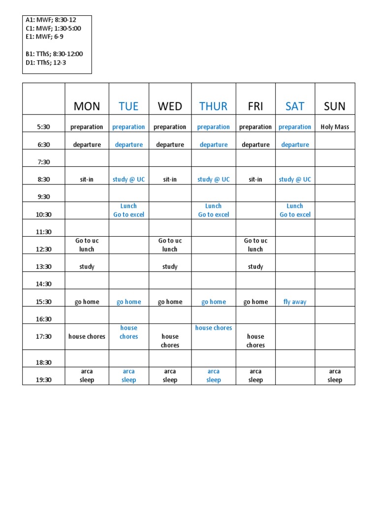 MON WED FRI SUN: TUE Thur SAT | PDF