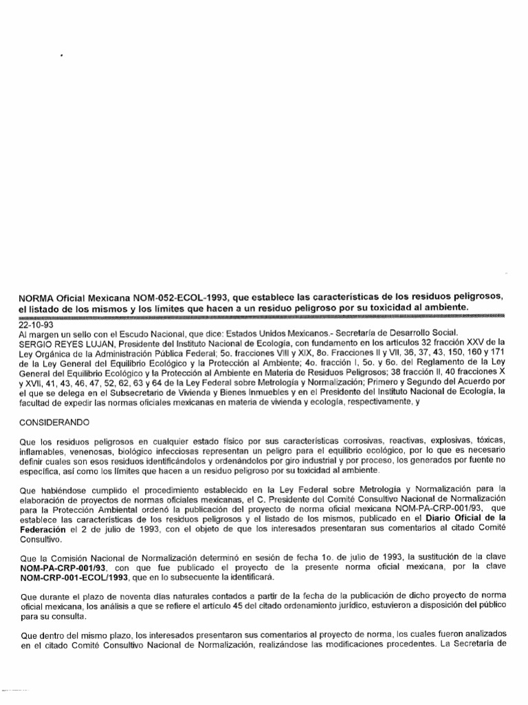 Nom 052 Ecol 1993 | PDF | México | Residuos