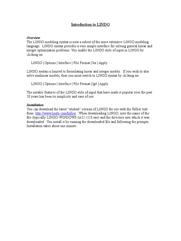 Intro To LINDO | PDF