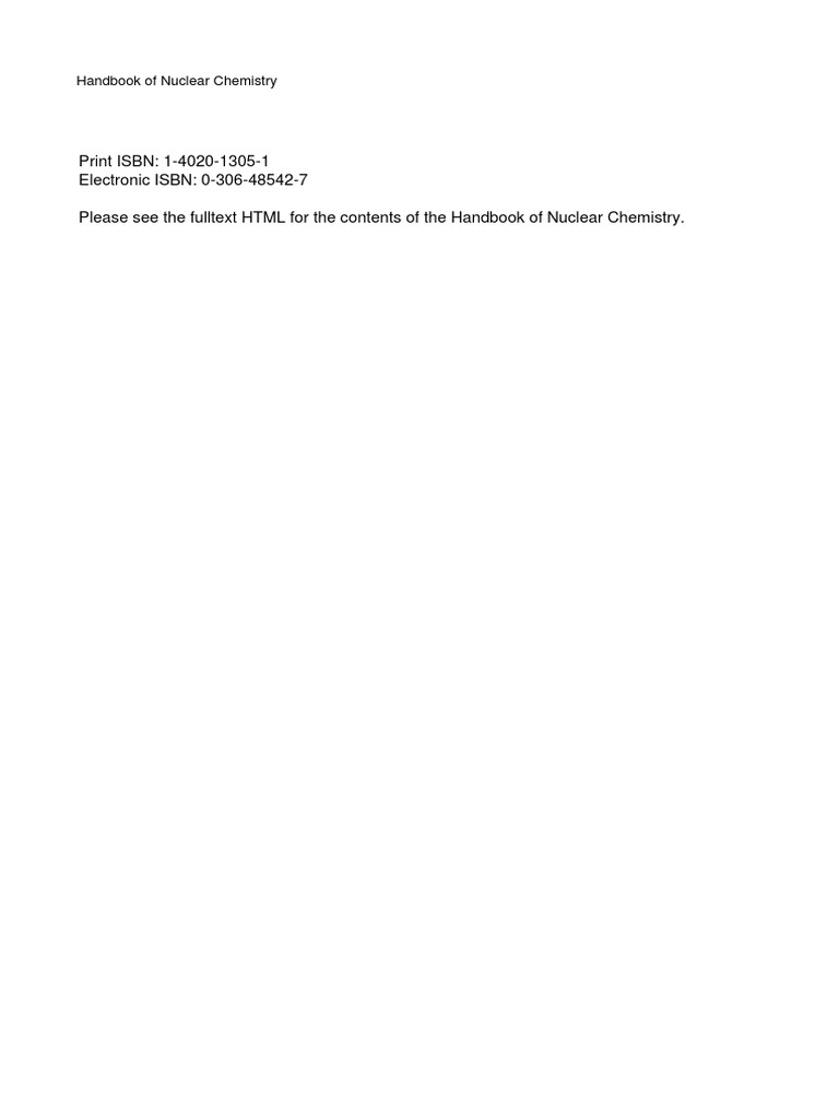 Handbook of Nuclear Chemistry Basics of Nuclear Science Elements and ...