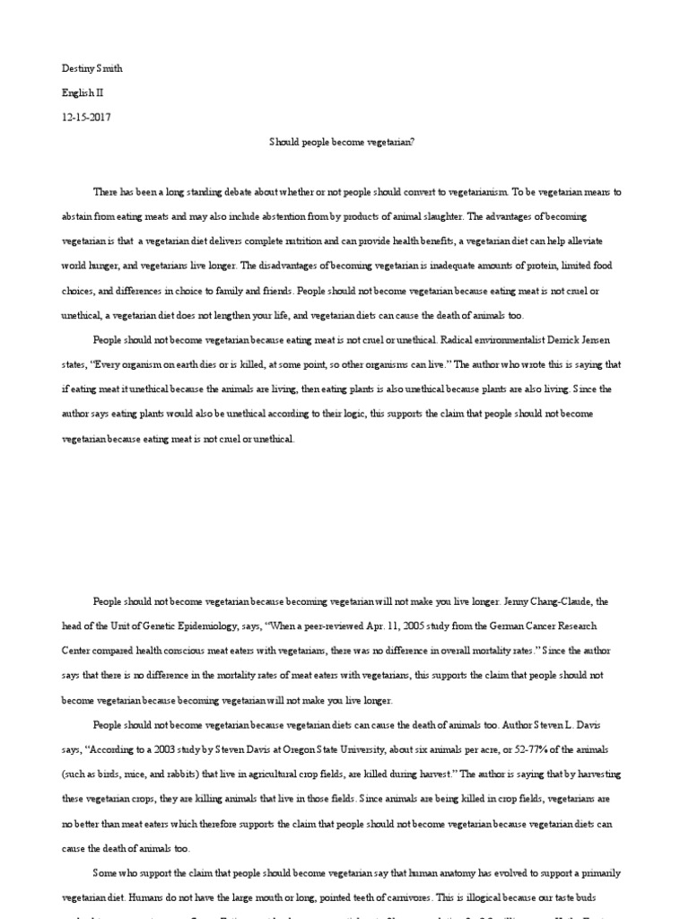 12 2f17 Vegetarian Argumentative Essay | PDF | Vegetarianism | Veganism