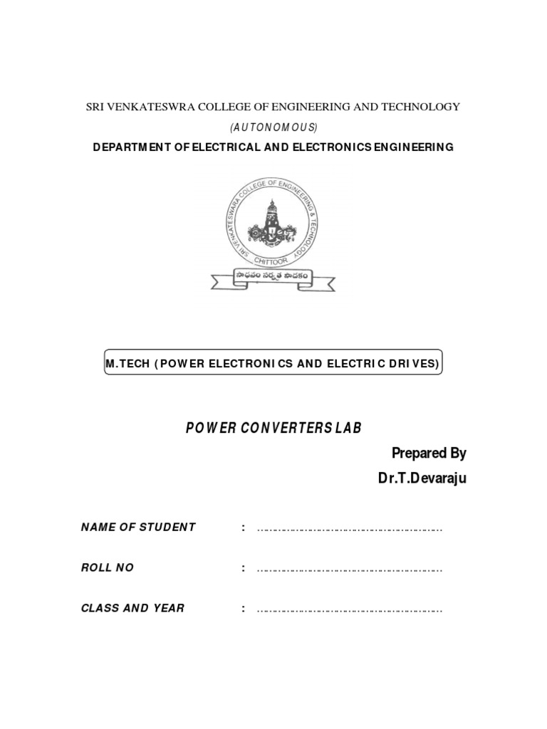 Power Converters Lab Manual - M.Tech (PE&ED) - Prepared by Dr.T.Devaraju | PDF | Rectifier ...